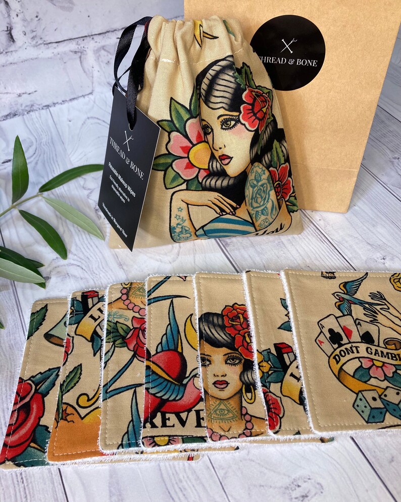 Reusable Face Wipes: Tattoo Print, Bamboo and Cotton, Eco-friendly, Set ...