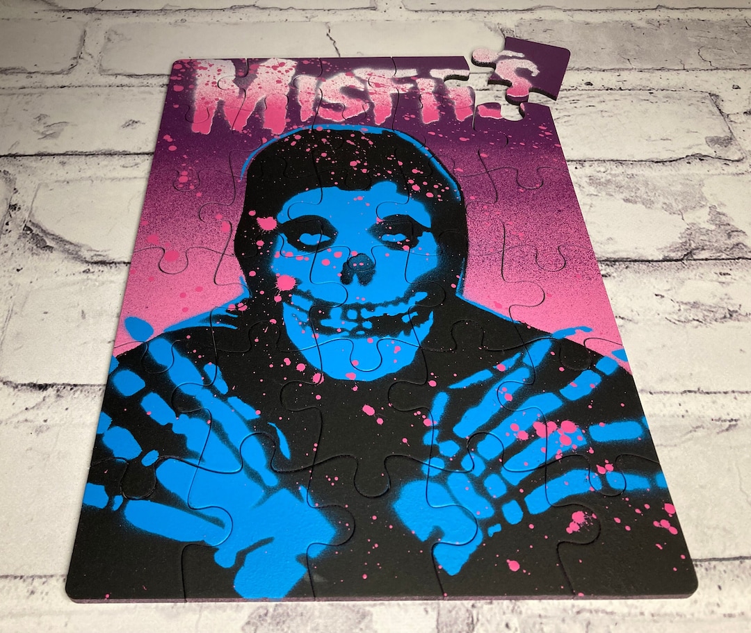 Misfits Skull Stencil Art Hand-painted Jigsaw, One of a Kind Spooky ...