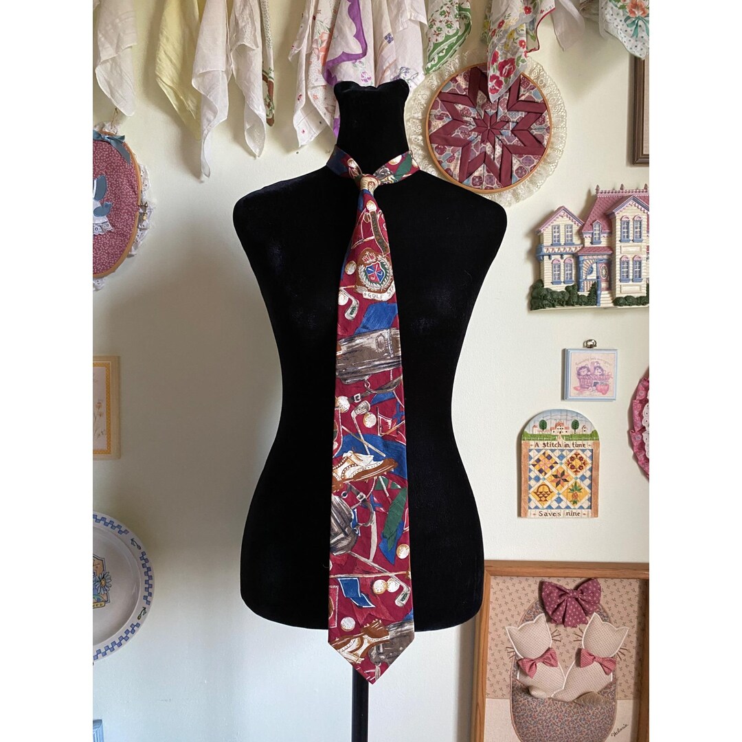 90's VTG Tango by Max Raab Golf Club & Golf Motif Burgundy Necktie - Etsy