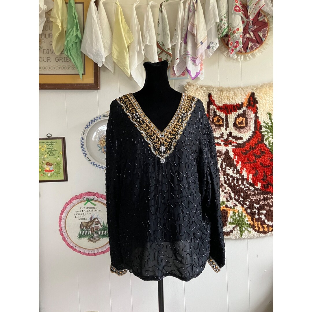 90's Vintage Laurence Kazar Plus Size Embellished Ornate Sequin Tunic ...