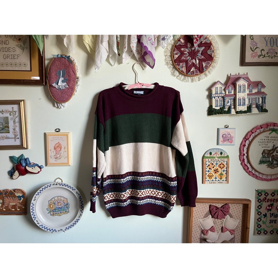 90's VTG Runway Earth Tone Menswear Unisex Colorblock Sweater - Etsy