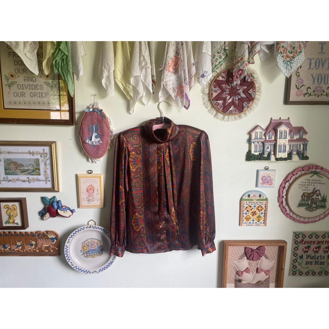 80's/90's Vintage Nicola Cross Stitch Paisley Print Earth Toned Pleated ...