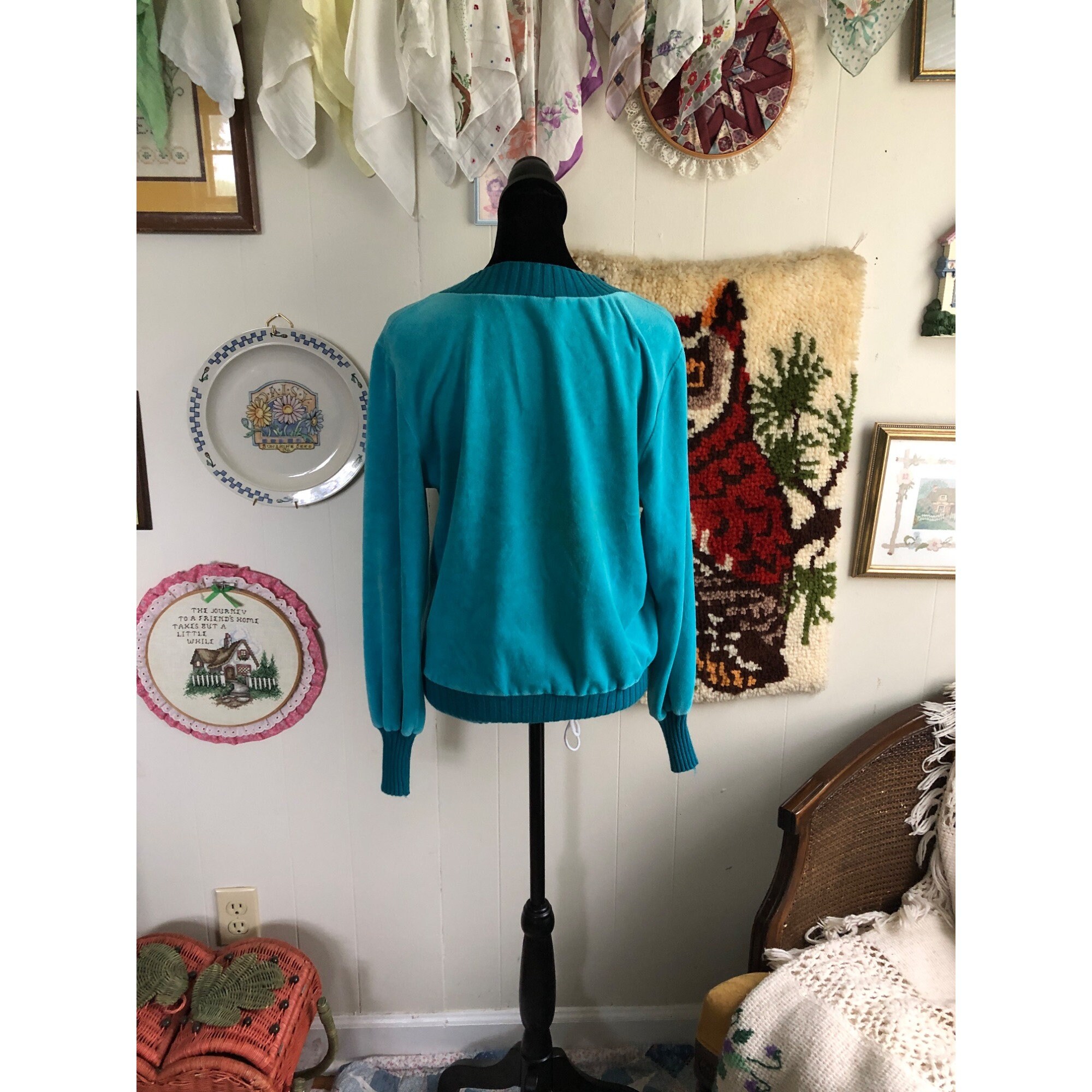 70's VTG Reworked Funky Ocean Sea Life Fish Applique Velour Sweatshirt ...