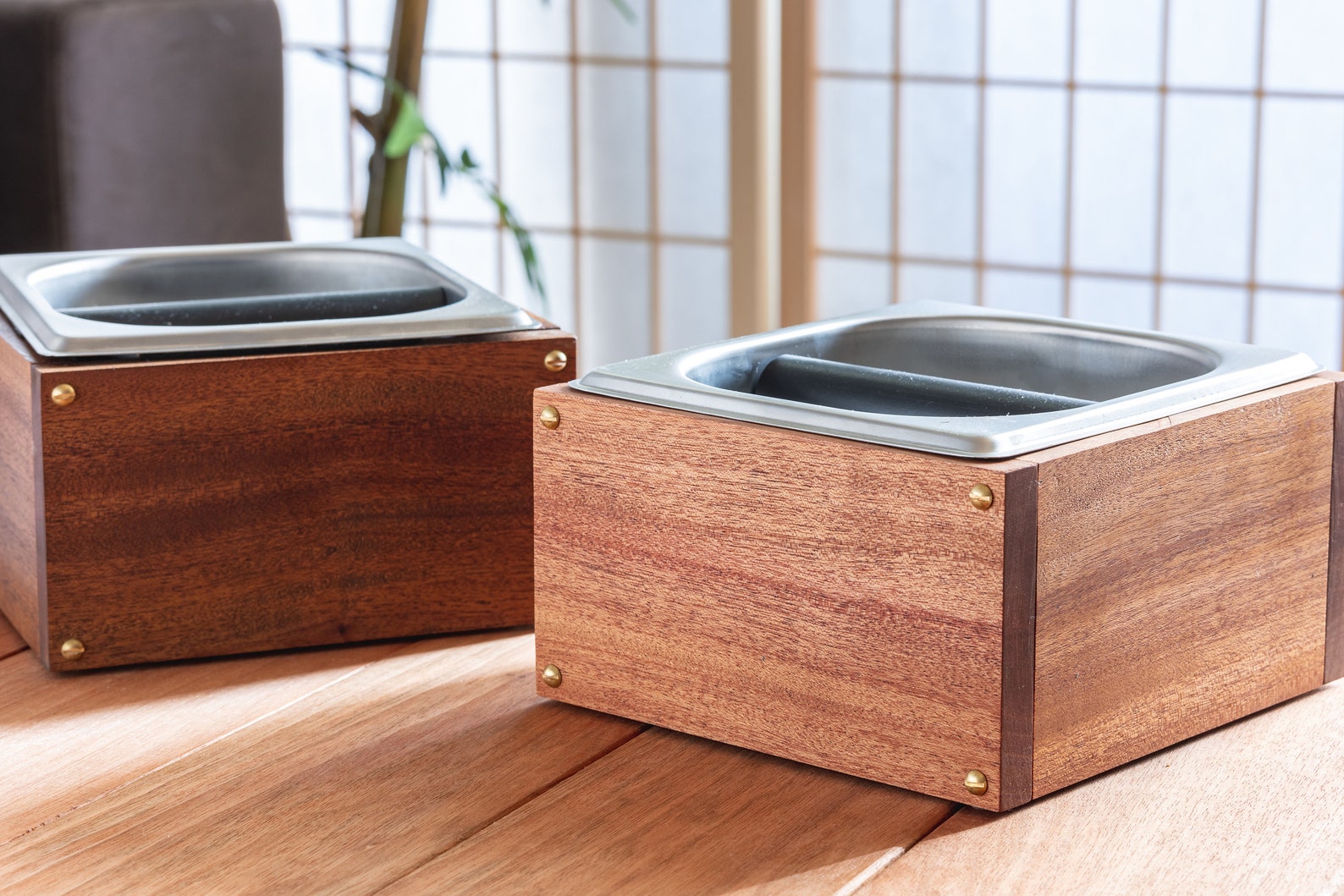 Wooden Espresso Bar Knock Box With Brass Accents Custom | Etsy