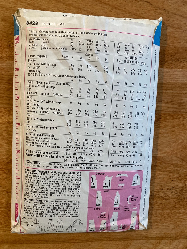 Vintage 1969 Simplicity 8248 Girls Size 10 and 12 Vest, Blouse, Skirt ...