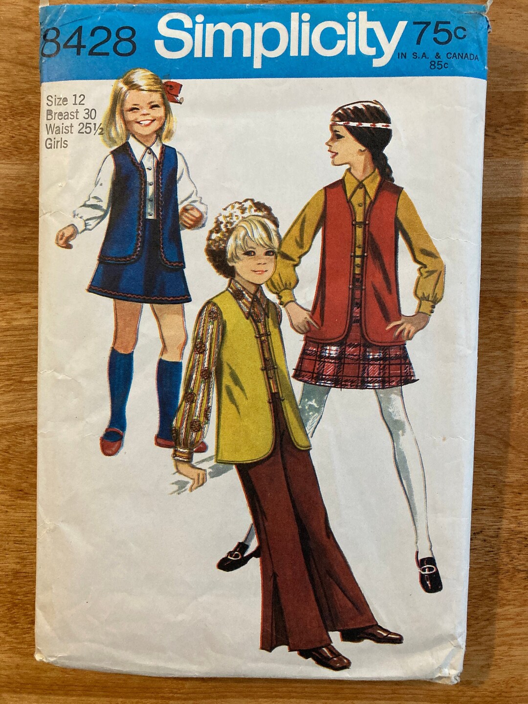 Vintage 1969 Simplicity 8248 Girls Size 10 and 12 Vest, Blouse, Skirt ...