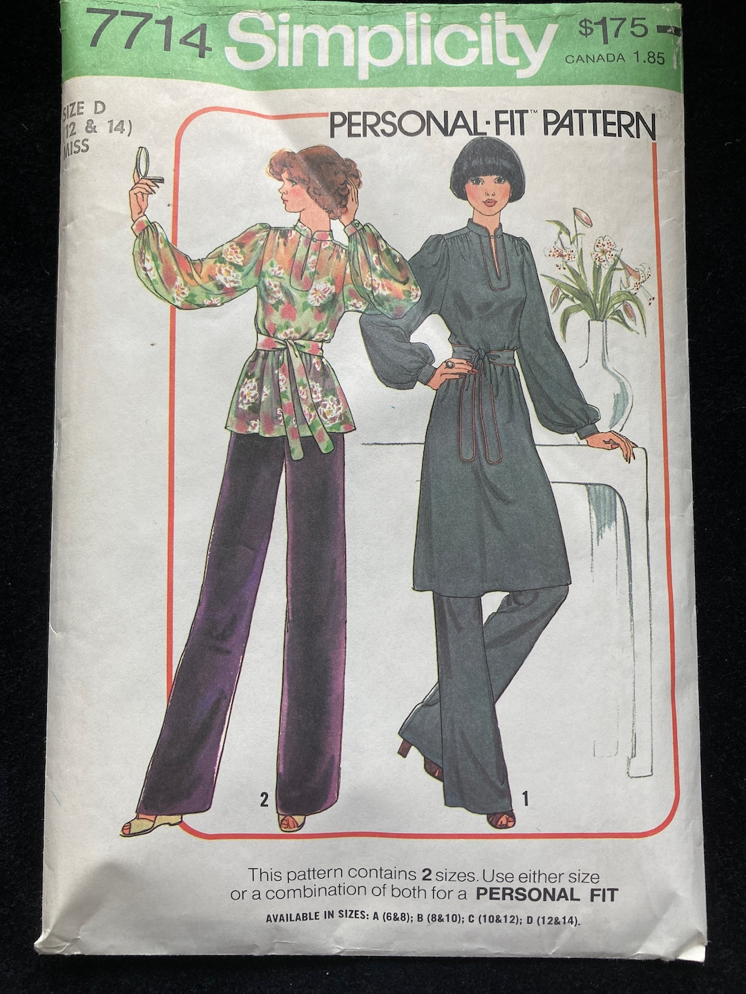 Vintage 1976 Tunic and Pants Pattern Simplicity 7714 Miss Sizes 12 & 14 ...