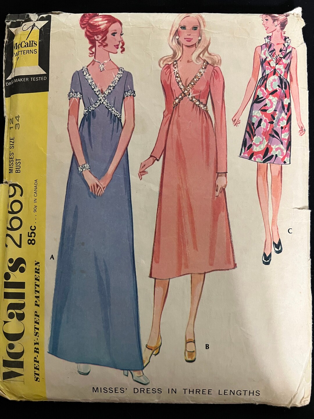 Vintage 1970 Mccall's Pattern 2669 Misses' Size 12 Dresses, Cut and ...
