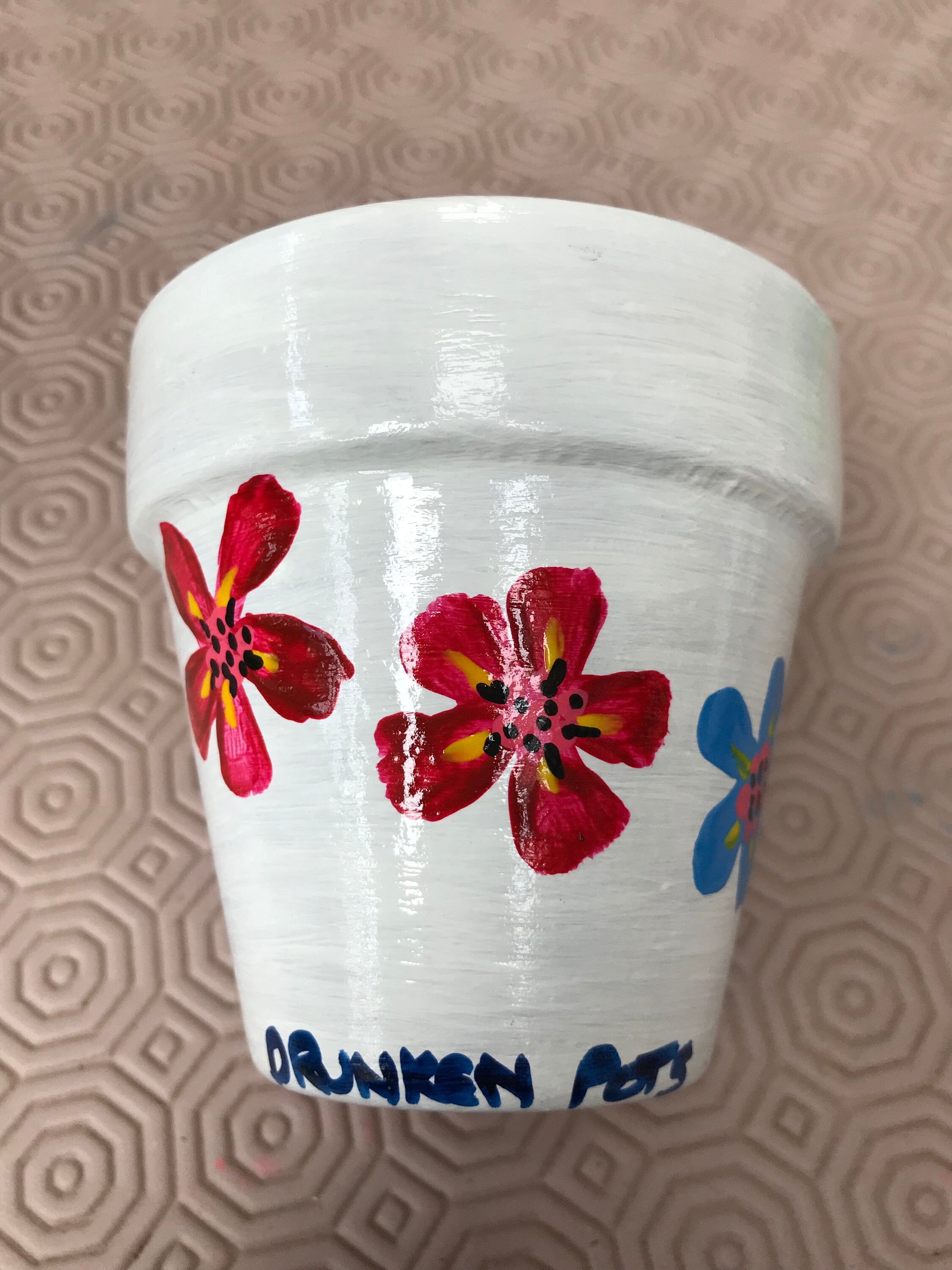 One Individual Hand Painted Flower Design Terracotta Pot by KAL ...