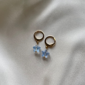 Glass Pink Green Blue Star Gold and Silver Huggie Hoop Earrings Lever ...