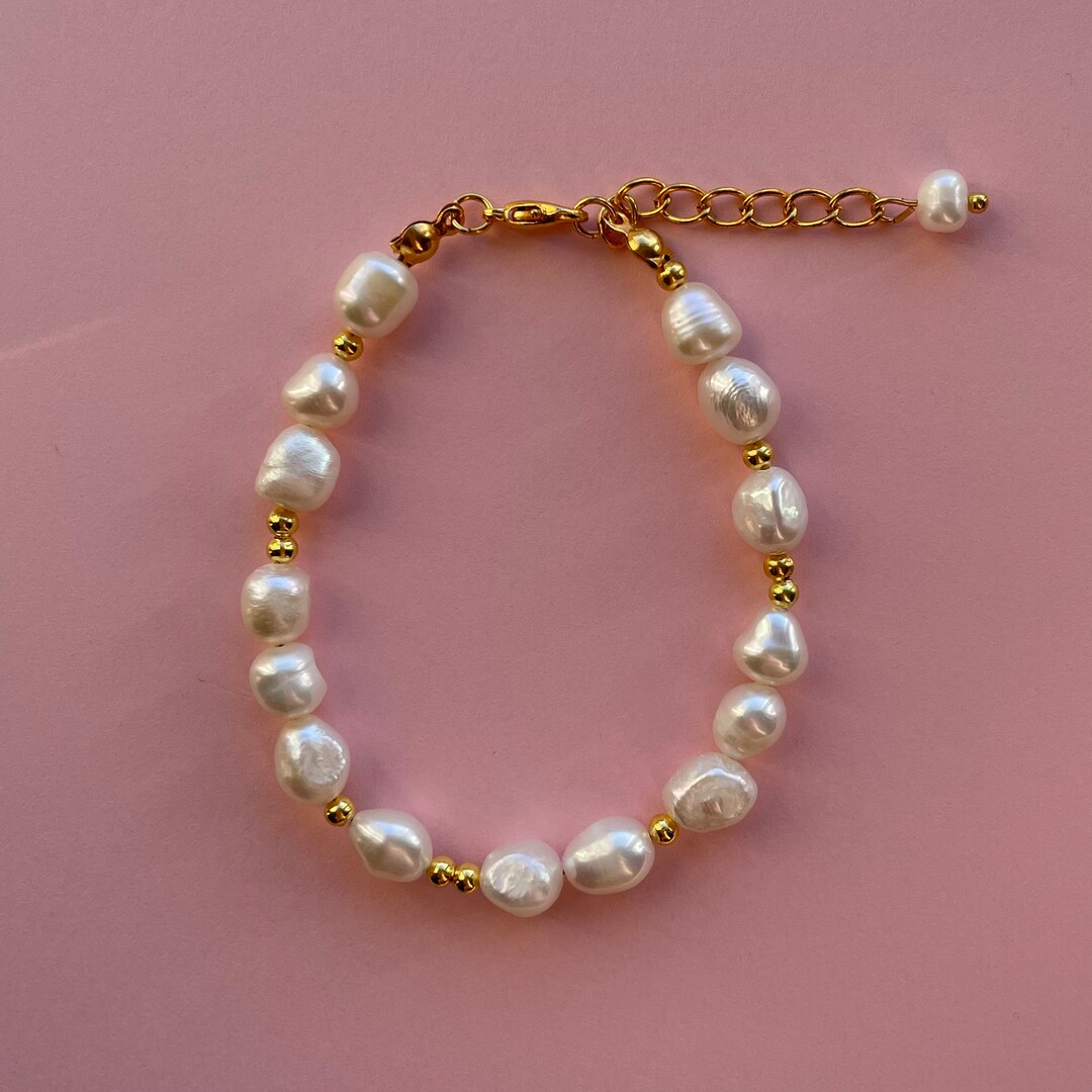 Fresh Water Pearl Beaded Bracelet Delicate Gold Beaded - Etsy