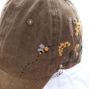 Ready for Shipping Hand Embroidery Wild Flower and Bee Baseball Cap ...