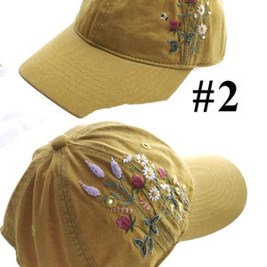 Hand Embroidery Daisy and Bee Hat, Floral Denim Cap, Baseball Cap ...