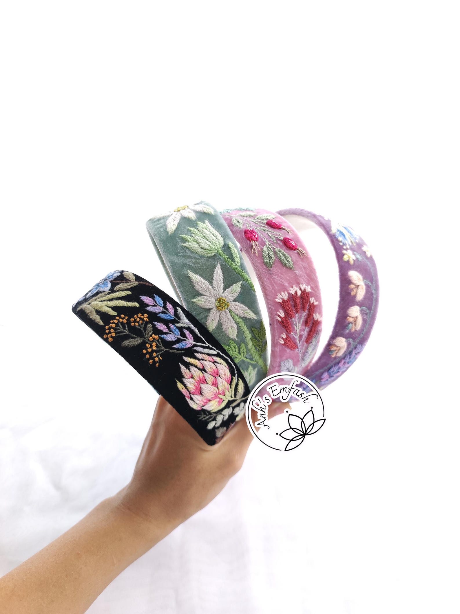 Full Embroidered Velvet Headband, Embroidery Floral Headband, Hair ...