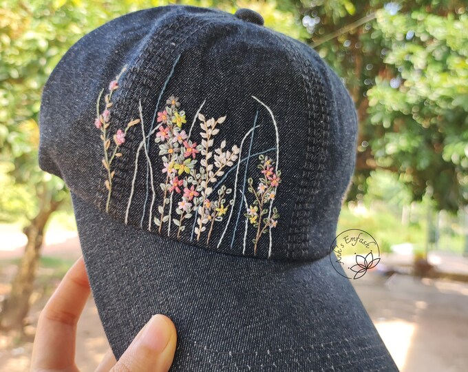 Ready to Ship Hand Embroidery Flower Hats, Embroidered Floral Cotton ...