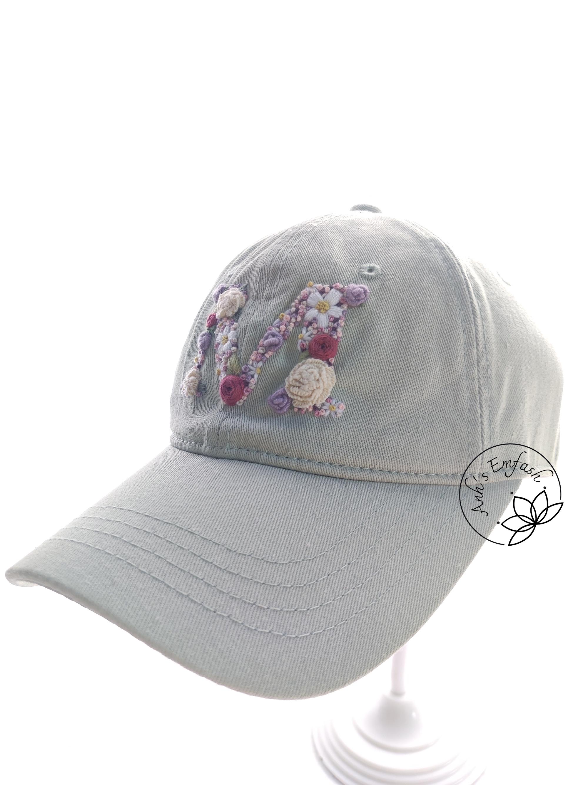 Custom Baseball Cap, Hand Embroidered Letter Hat, Embroidered Flower ...