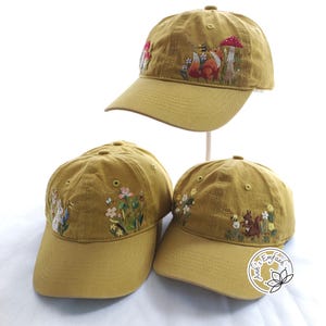 Hand Embroidered Animals in the Forest Hat, Embroidery Yellow Cap ...