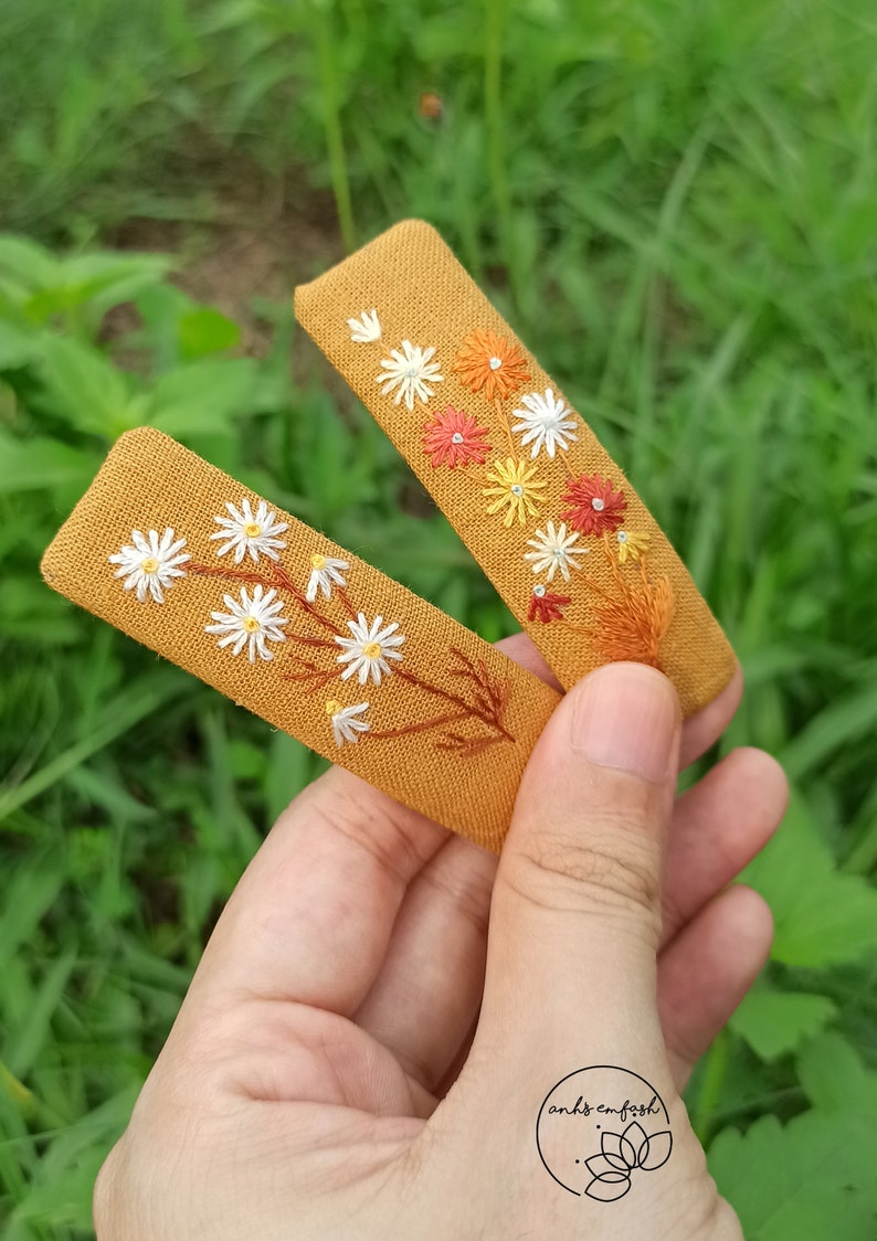 Set 4 Hand Embroidery Hair Clip Floral Hair Clip Set - Etsy