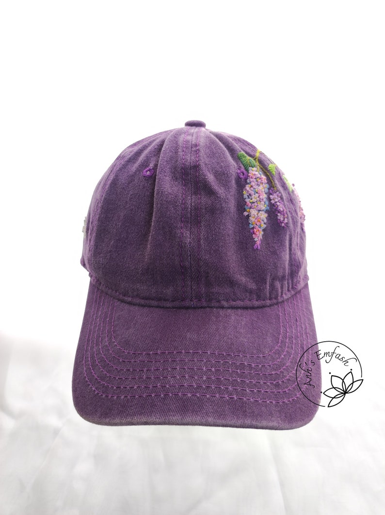 Hand Embroidery Lilac Hat, Dark Purple Color Baseball Cap, Embroidered ...