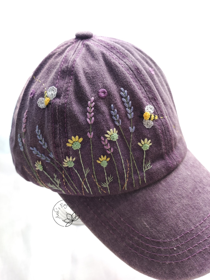 Hand Embroidery Lavender and Bee Hat Purple Baseball Cap - Etsy