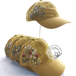 Hand Embroidery Daisy and Bee Hat, Floral Denim Cap, Baseball Cap ...