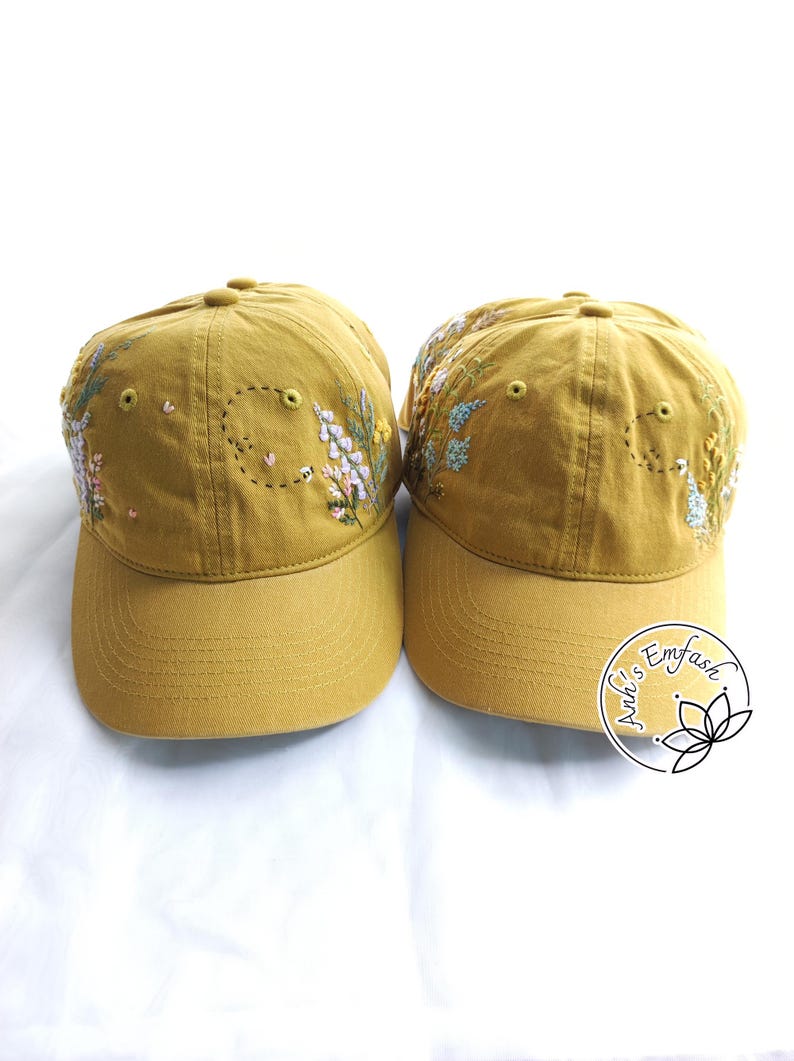 Hand Embroidery Daisy and Bee Hat, Floral Denim Cap, Baseball Cap ...
