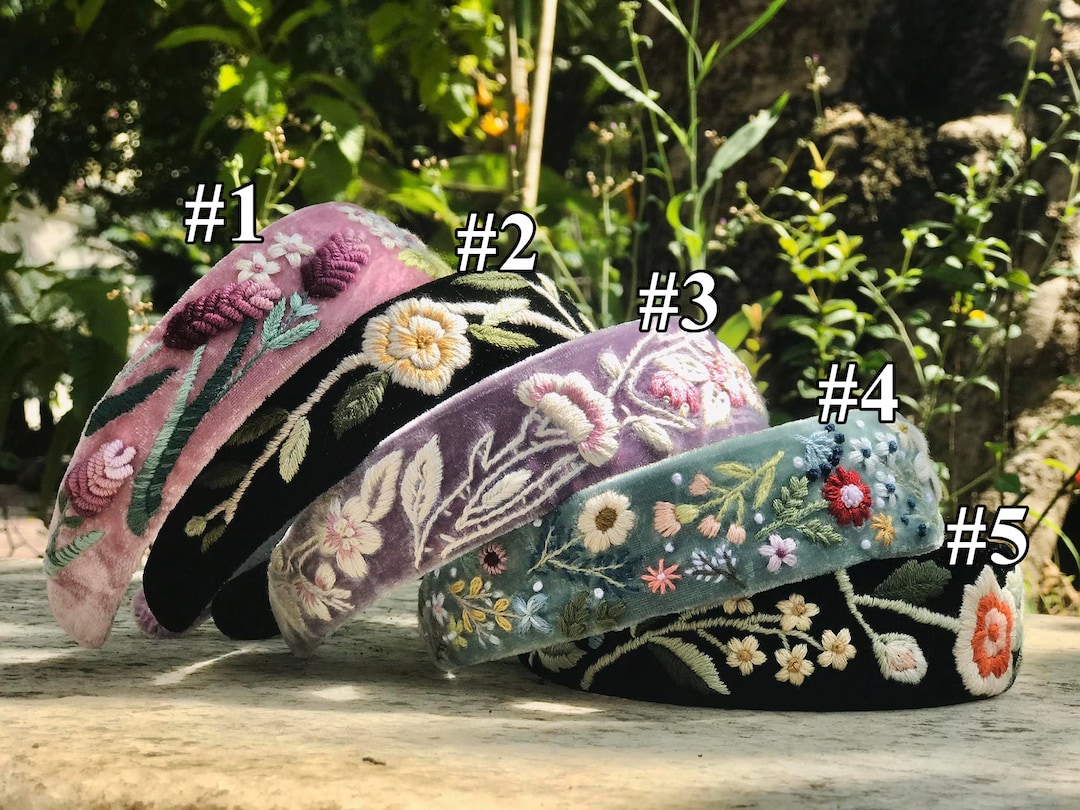 Full Embroidered Velvet Headband, Embroidery Floral Headband, Hair ...