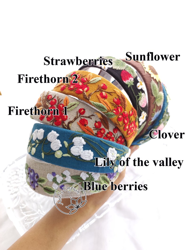 Full Embroidered Linen Headband, Embroidery Floral Headband, Hair ...
