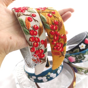 Full Embroidered Linen Headband, Embroidery Floral Headband, Hair ...