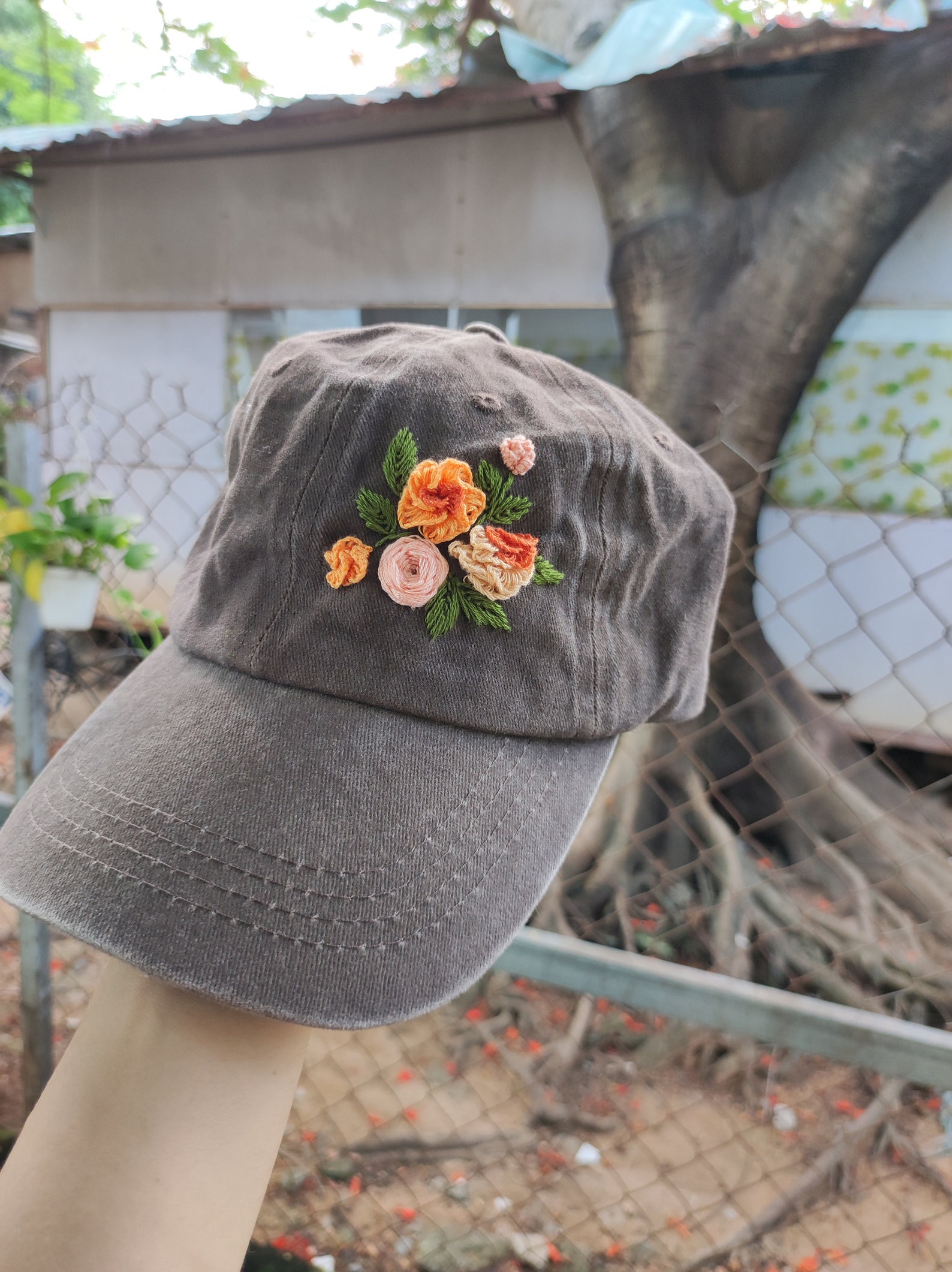 Ready for Shipping Hand Embroidery Floral Hat Embroidered | Etsy