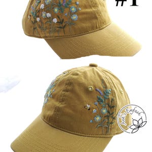 Hand Embroidery Daisy and Bee Hat, Floral Denim Cap, Baseball Cap ...