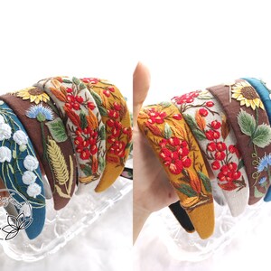 Full Embroidered Linen Headband, Embroidery Floral Headband, Hair ...