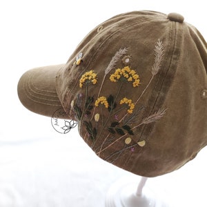 Ready for Shipping Hand Embroidery Wild Flower and Bee Baseball Cap ...