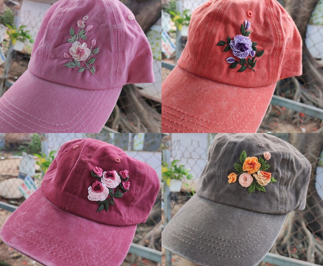 Ready for Shipping Hand Embroidery Floral Hat Embroidered - Etsy