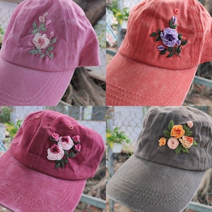 Ready for Shipping Hand Embroidery Floral Hat, Embroidered Floral Denim ...