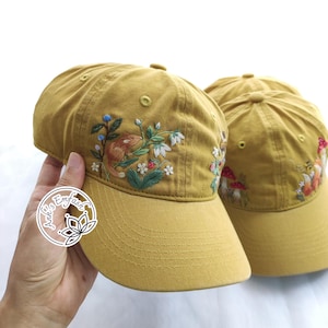 Hand Embroidered Animals in the Forest Hat, Embroidery Yellow Cap ...