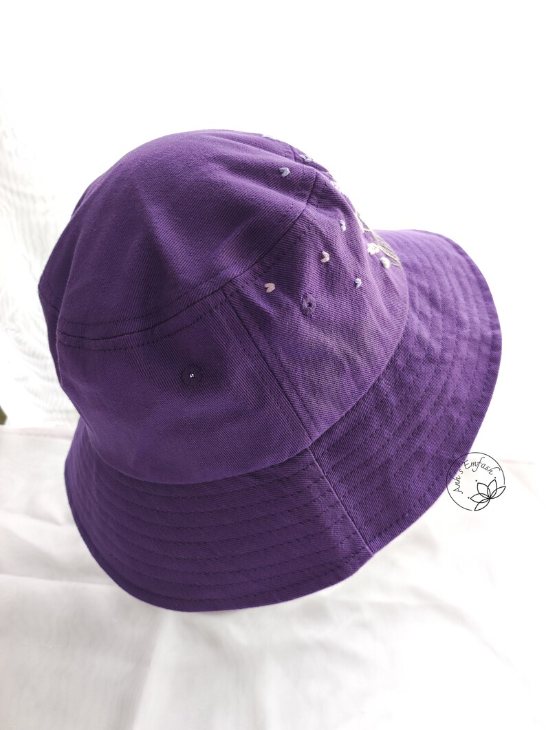 Hand Embroidery Lavender and Bee Bucket Hat, Khaki Bucket Hat ...