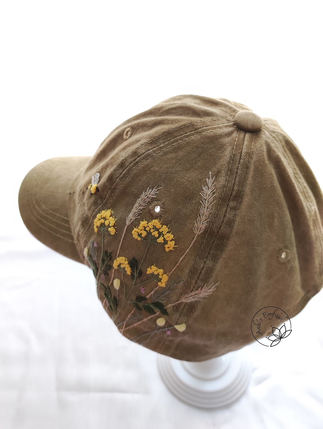 Ready for Shipping Hand Embroidery Wild Flower and Bee Baseball Cap ...