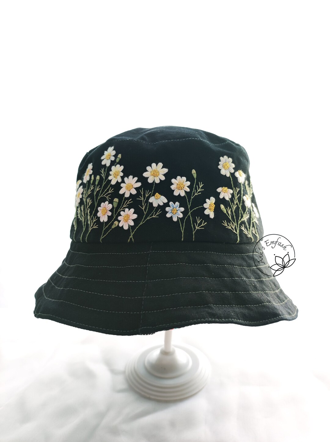 Hand Embroidery Daisies Bucket Hat Reversible Bucket Hat Adult Bucket