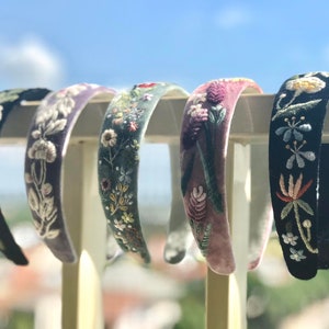 Full Embroidered Velvet Headband, Embroidery Floral Headband, Hair ...