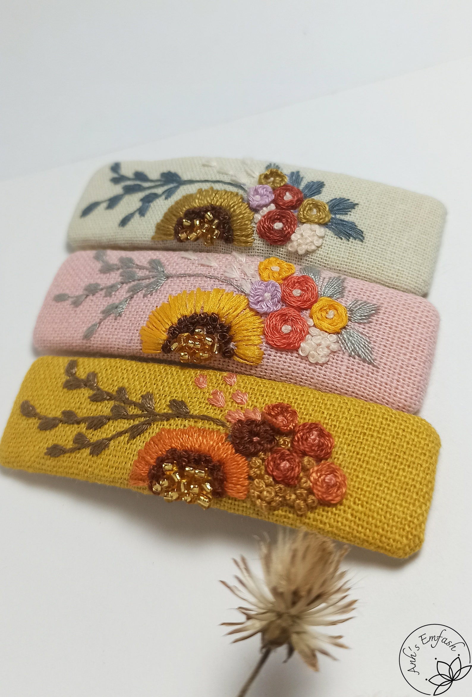 Set of 3 Hand Embroidered Floral Hair Clips Hair Snap Clips - Etsy