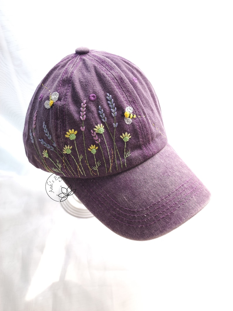 Hand Embroidery Lavender and Bee Hat Purple Baseball Cap - Etsy