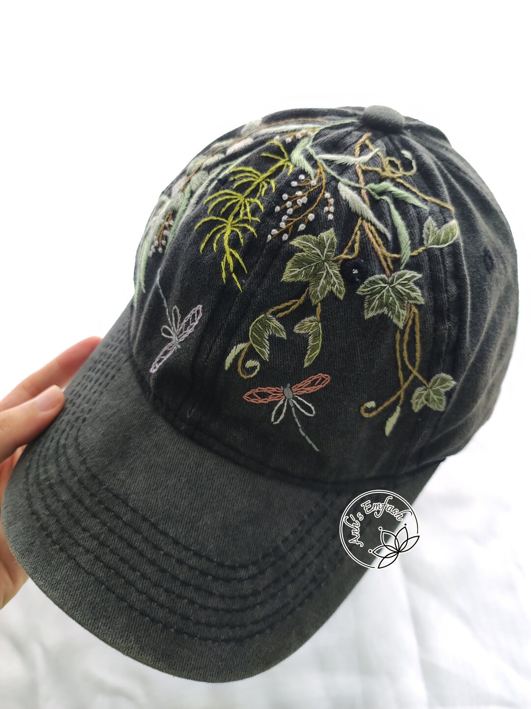 Hand Embroidery Greenery Hat, Baseball Cap, Embroidered Ivy and ...