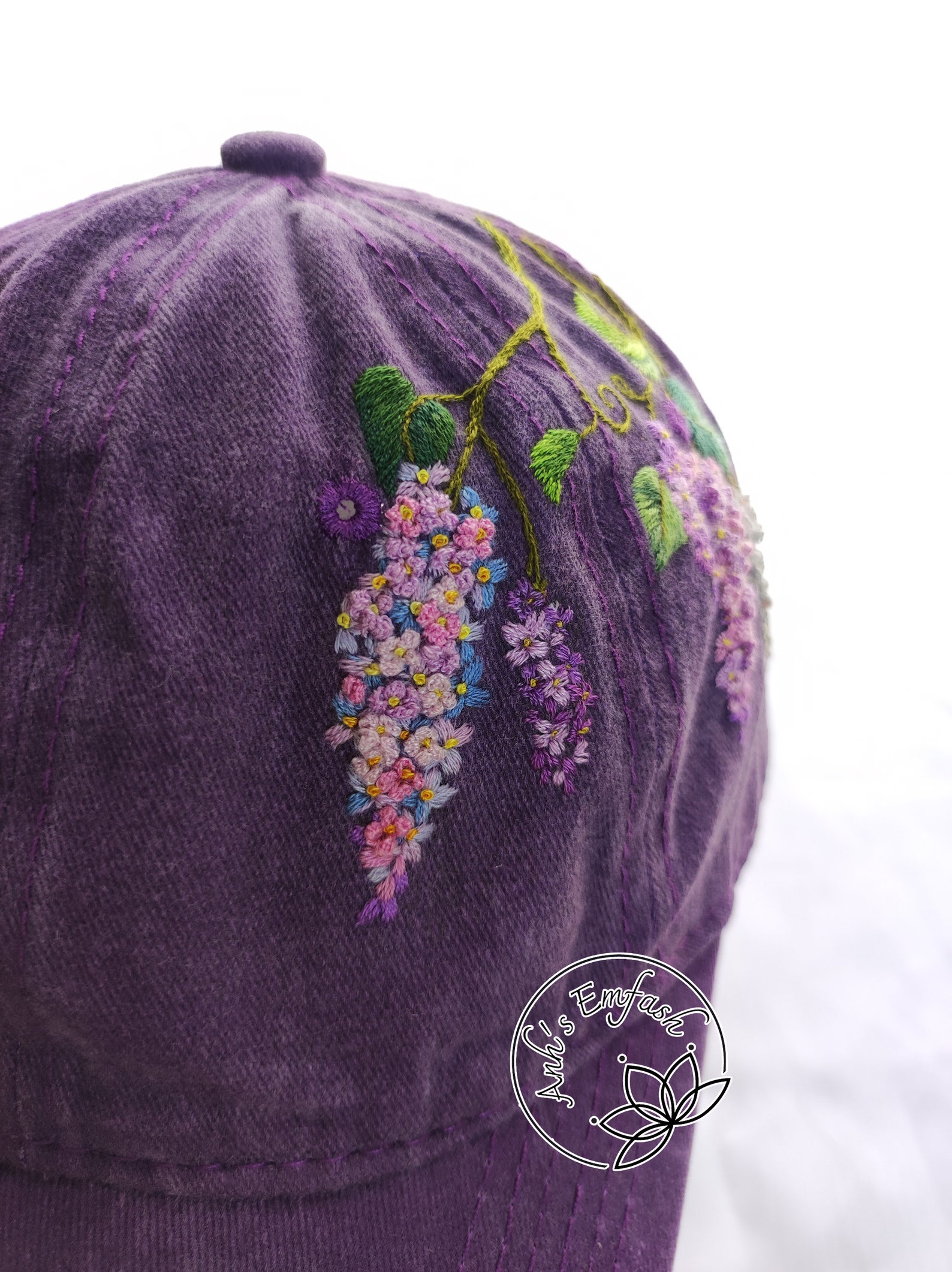Hand Embroidery Lilac Hat, Dark Purple Color Baseball Cap, Embroidered ...