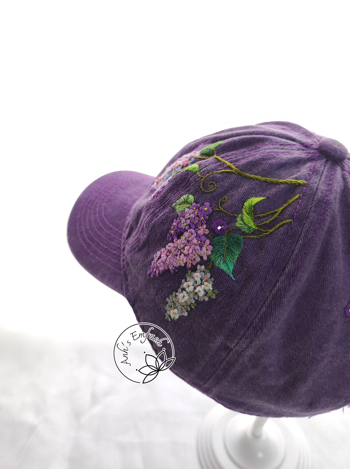 Hand Embroidery Lilac Hat, Dark Purple Color Baseball Cap, Embroidered ...