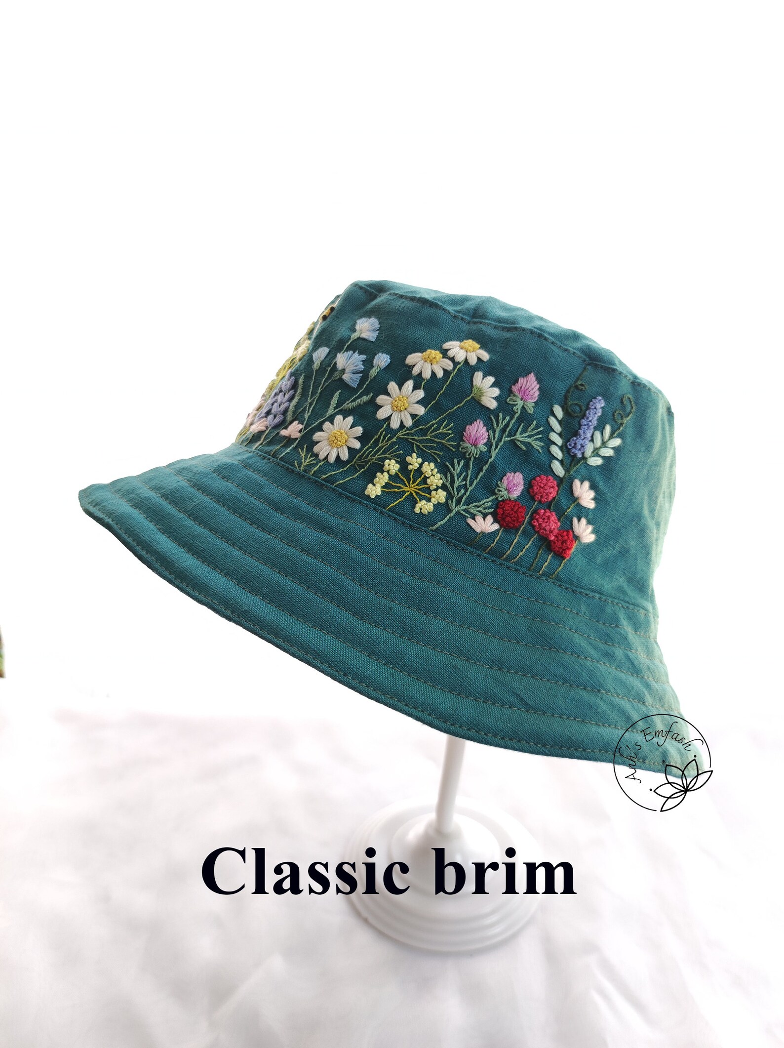 Hand Embroidery Bucket Hat, Linen Bucket Hat, Reversible Bucket Hat ...