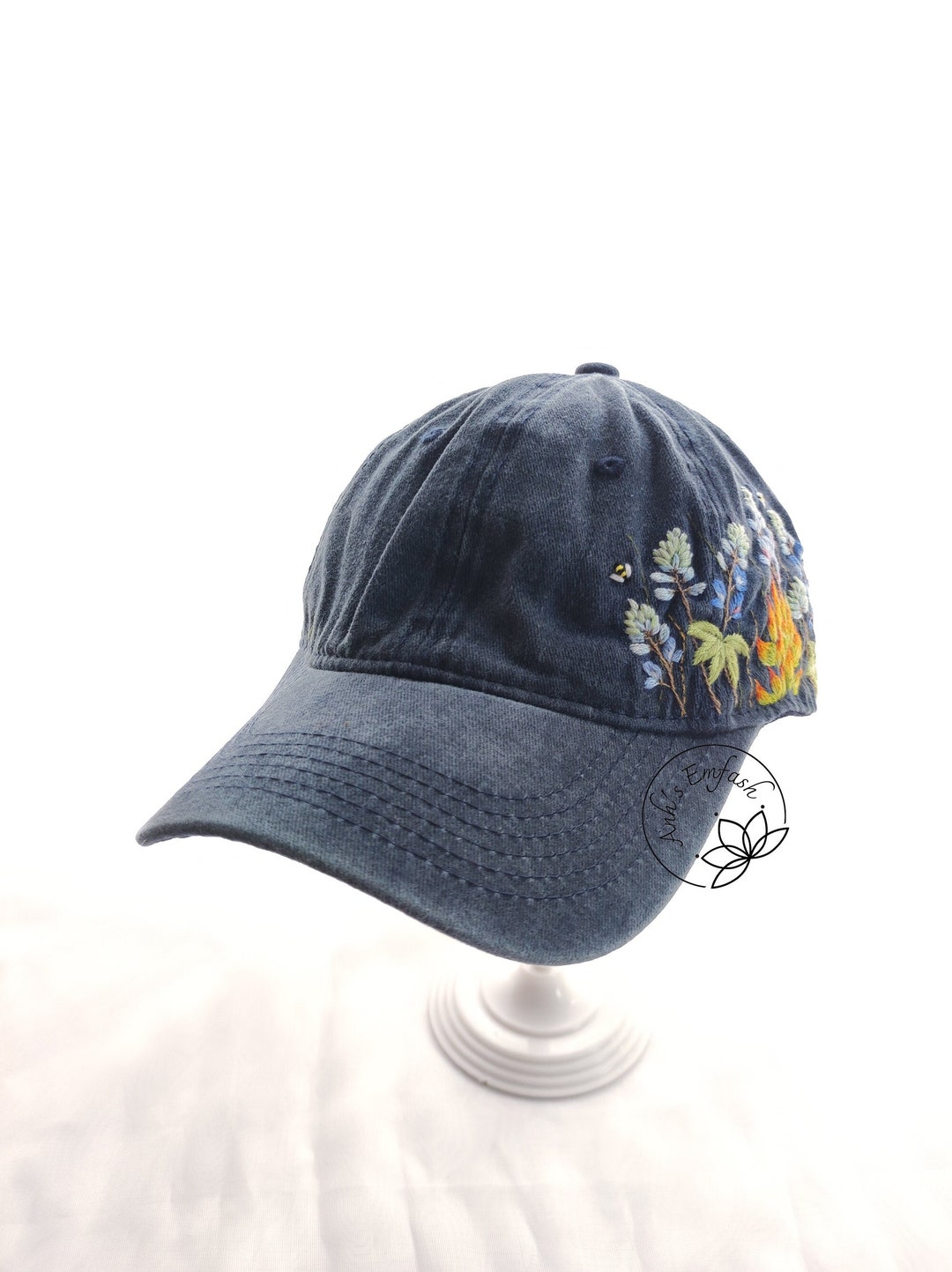 Hand Embroidery Bluebonnet and Red Indian Paintbrush Hat, Baseball Cap ...