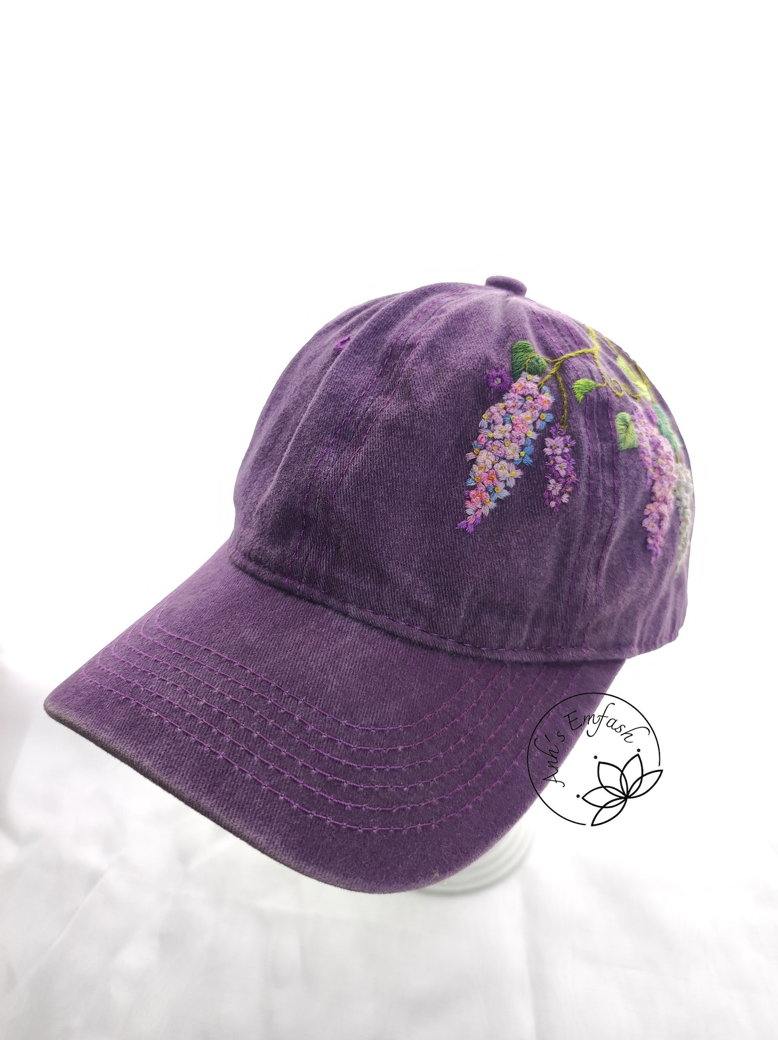 Hand Embroidery Lilac Hat, Dark Purple Color Baseball Cap, Embroidered ...
