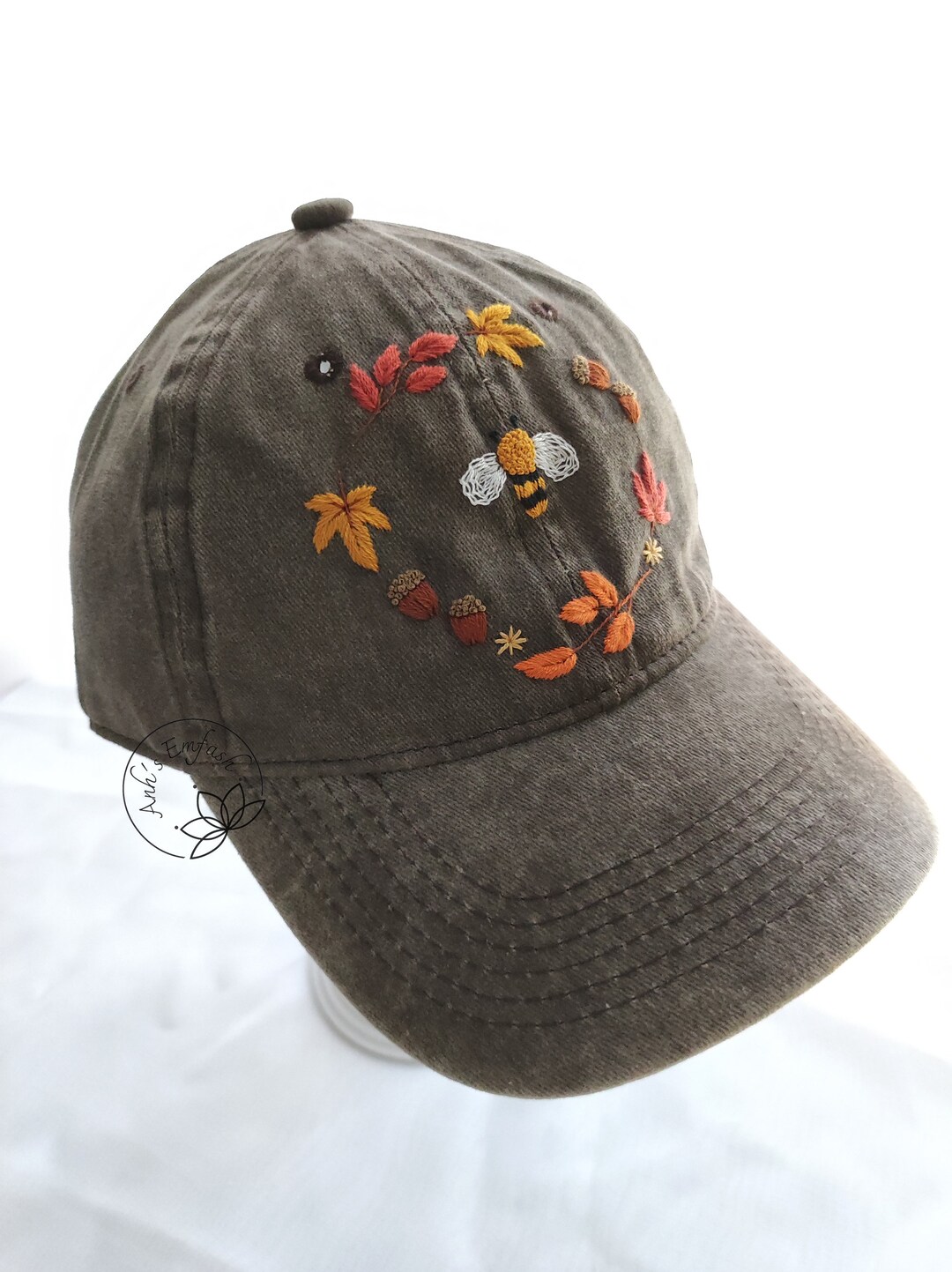 Hand Embroidery Flower and Bee Hat, Floral Denim Cap, Embroidered ...
