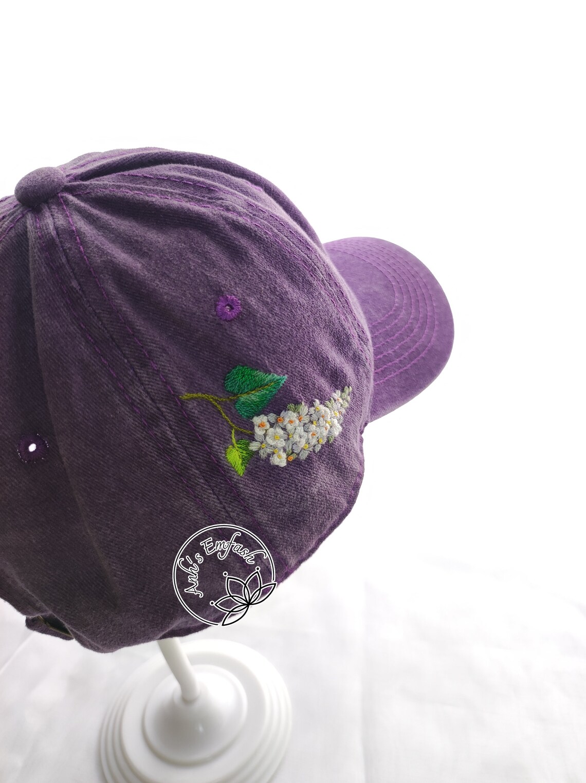 Hand Embroidery Lilac Hat, Dark Purple Color Baseball Cap, Embroidered ...
